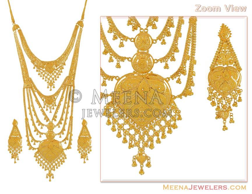 22K Rani Haar Set (Bridal Necklace) - StBr6351 - 22K Gold Rani Haar Set (Bridal Necklace Set ...
