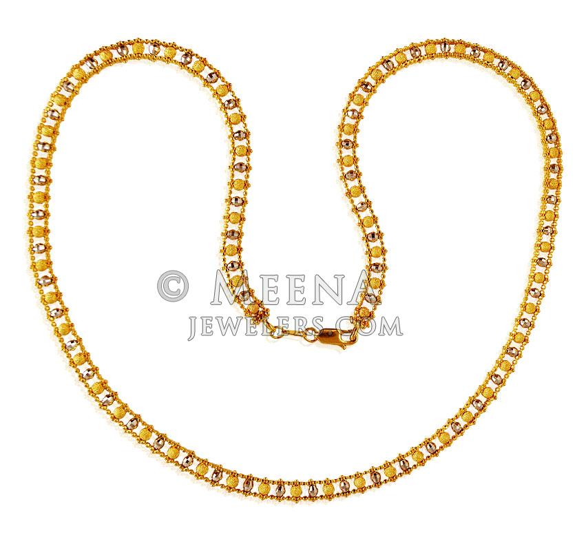 22k Gold Balls Two Tone Chain - chfc21090 - 22k gold chain is designed ...