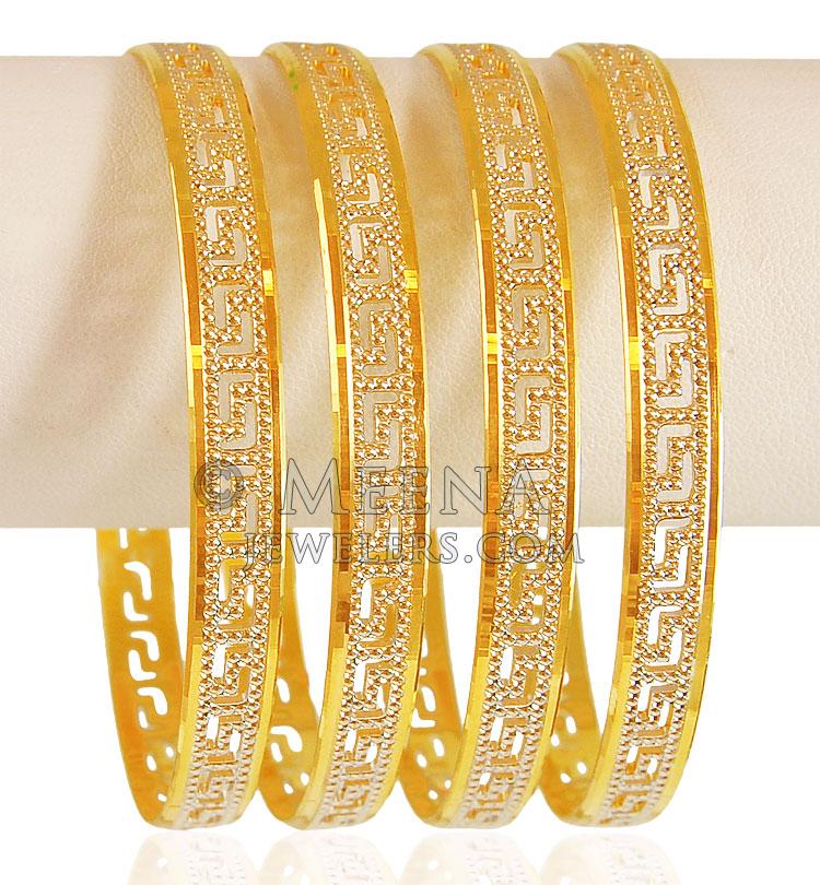 22k Gold Rhodium Bangles Set(4pcs) - Ba2t20979 - 4 Pcs 22K Gold bangles ...