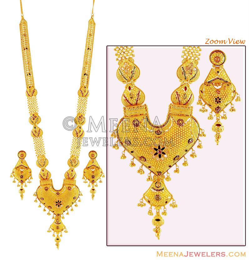 22K Gold Patta Haar Set - StBr16223 - 22K Gold Patta Haar Necklace and Earrings Set, designed ...