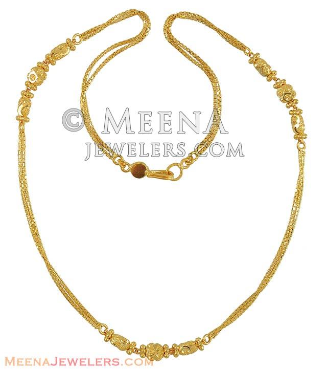 Gold Dokia Chain (16 Inch) - ChFc8067 - 22Kt Gold fancy double layered ...