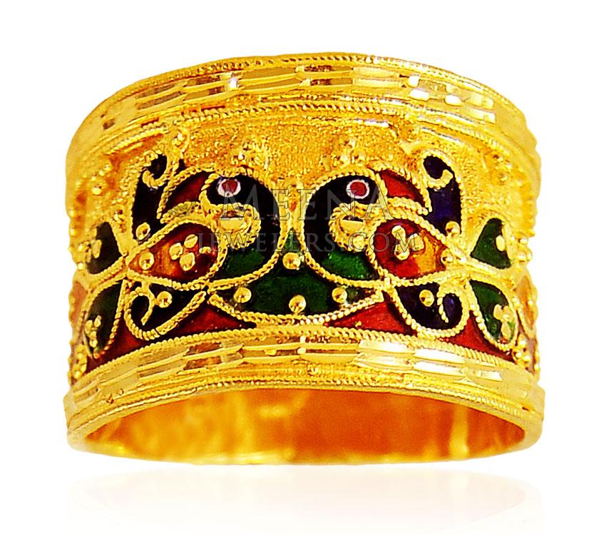22K Gold Meenakari Ring - RiLg20415 - 22Kt Gold Indian design ring is ...
