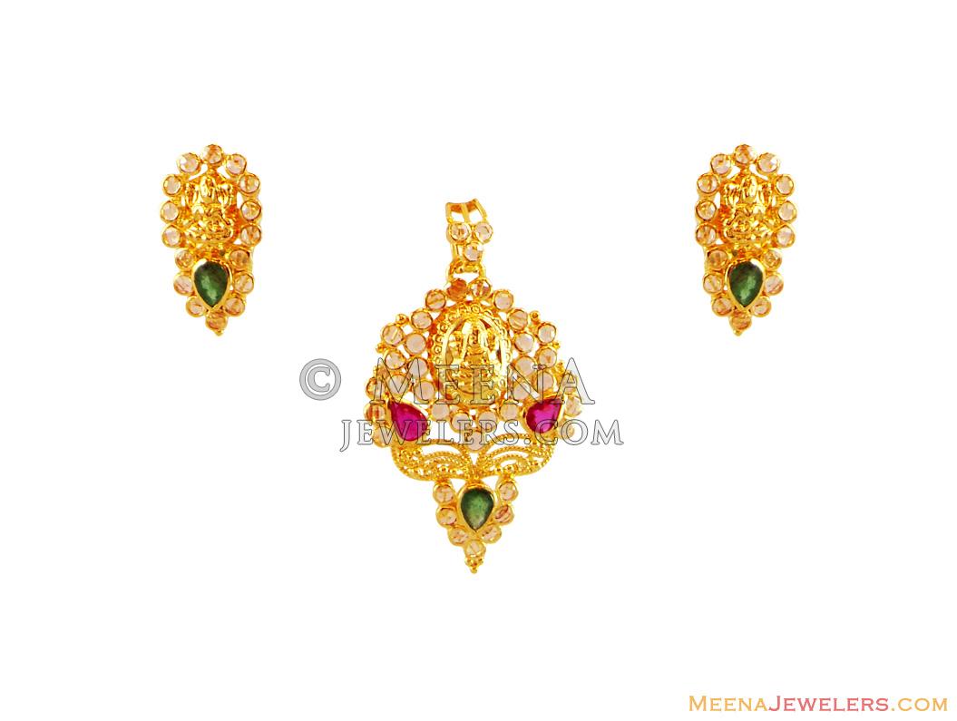 22K Temple Pendant Set - PsPs16179 - 22K Gold Temple jewelry Pendant ...