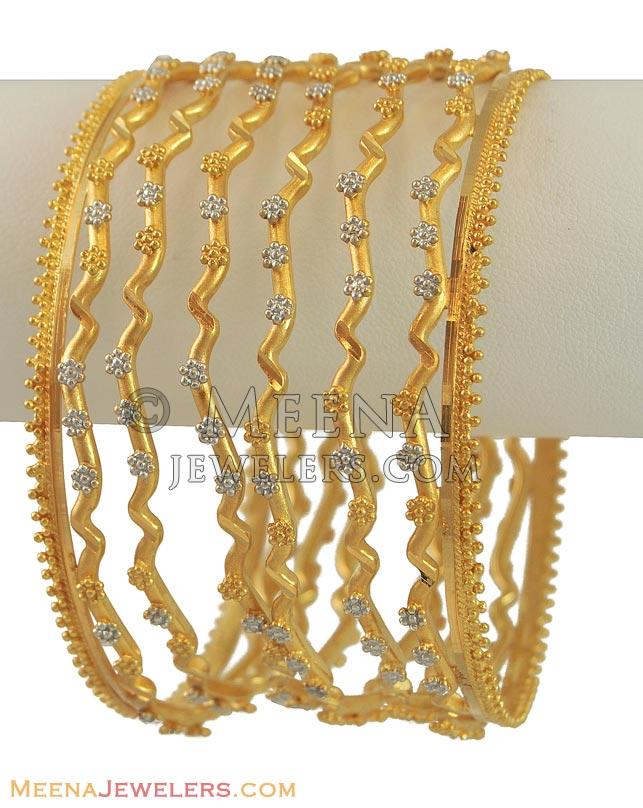 22k 2 Tone Wavy Bangles Set (6 pcs) - BaSt11254 - 22k gold fancy wavy ...